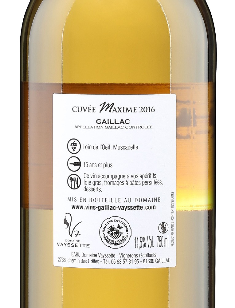 Vin blanc doux AOC Gaillac Cuvée Maxime du Domaine Vayssette